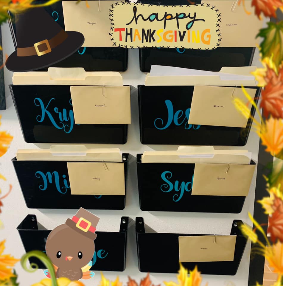 Thanksgiving “turkeys” (H‑E‑B gift cards) for the court family. # ...
